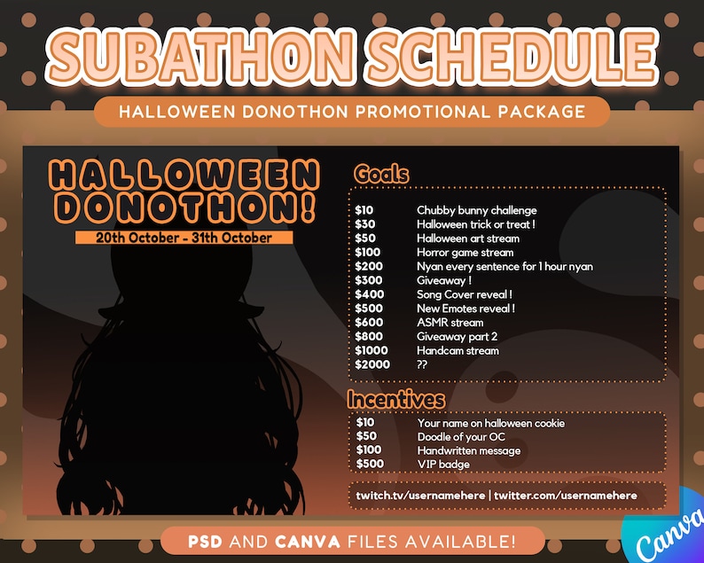 Halloween Donothon Template: Stream Subathon Package (PSD & Canva) - Etsy