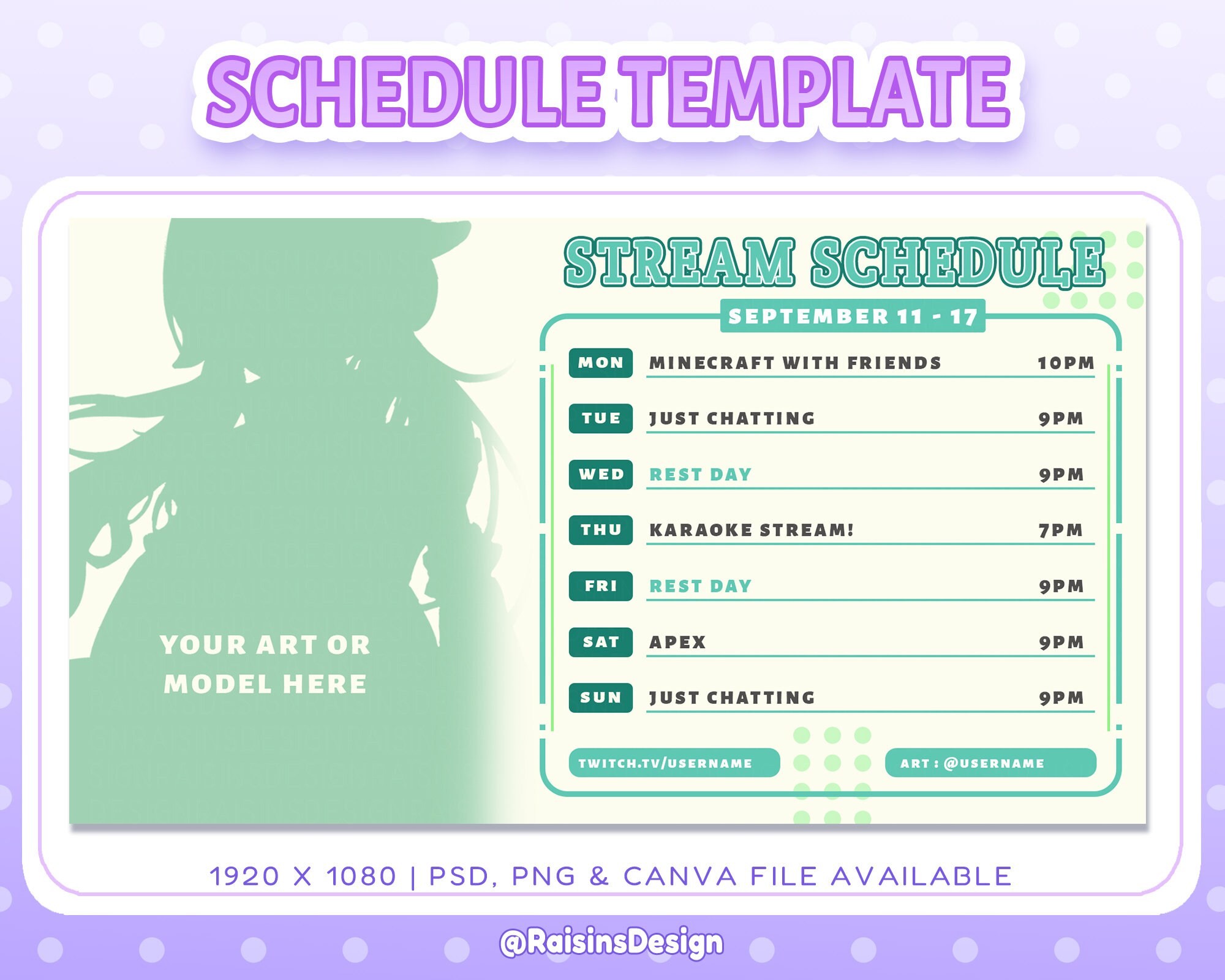 Stream Schedule Template for Twitch & Youtube Streaming / - Etsy Canada