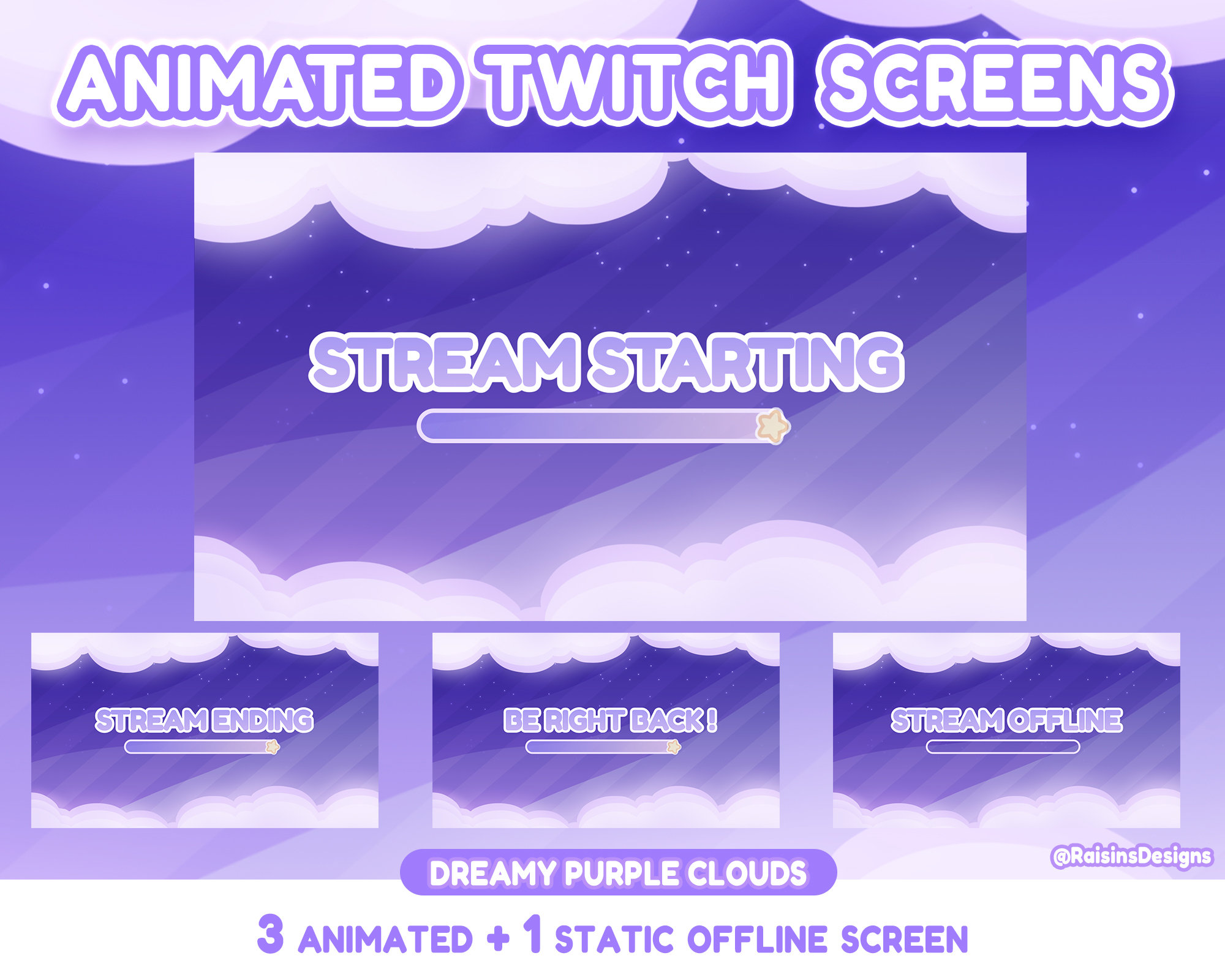 Animated Screens for Twitch Overlay / Dreamy Purple Clouds / Cute ...