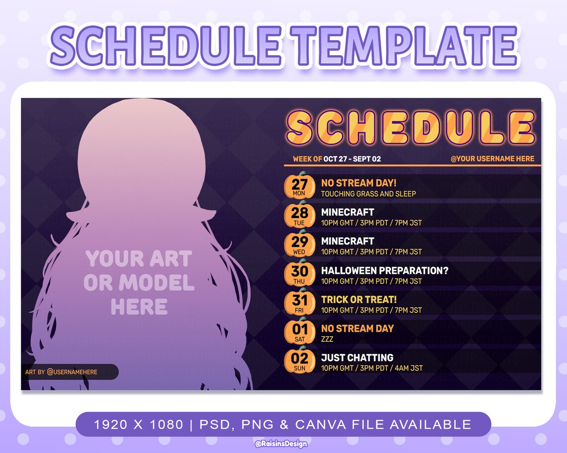 Stream Schedule Template for Twitch & Youtube Streaming / Pumpkin ...