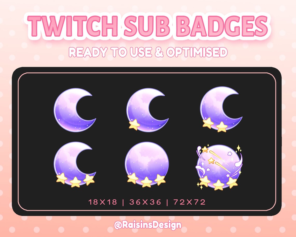 Purple Moon Sub Badges for Twitch & Youtube Stream / Bit Badges ...