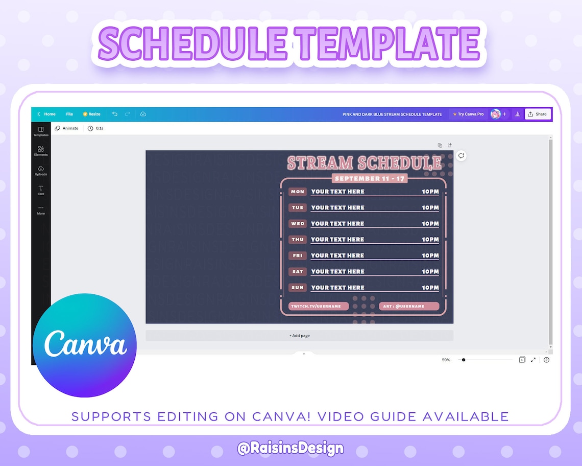 Stream Schedule Template for Twitch & Youtube Streaming / - Etsy