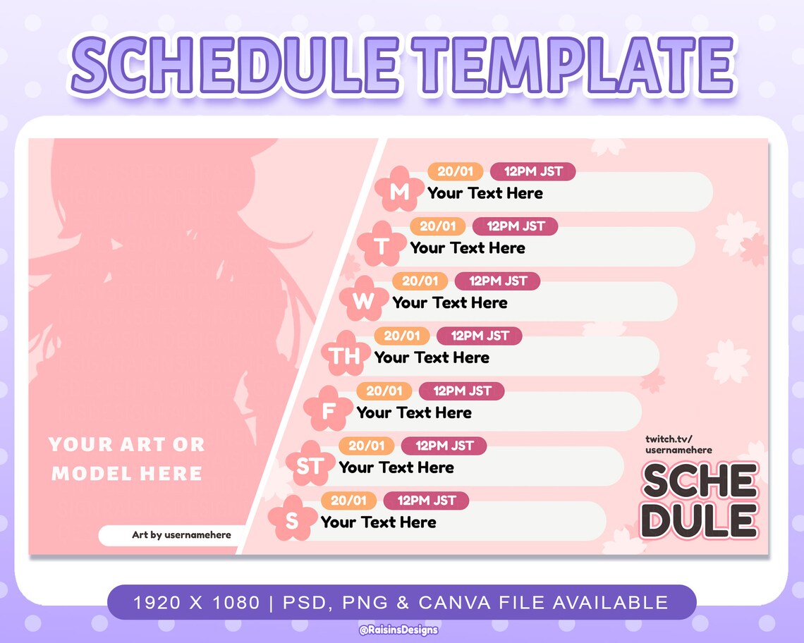 Stream Schedule Template for Twitch & Youtube Streaming / Spring Sakura ...