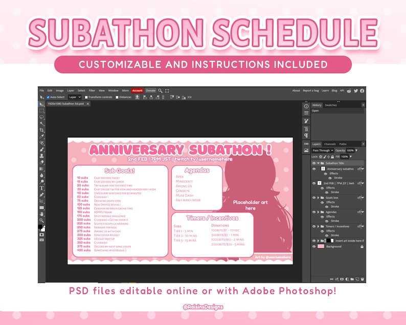 Stream Subathon Template for Twitch & Youtube Streaming / Pink Polka ...