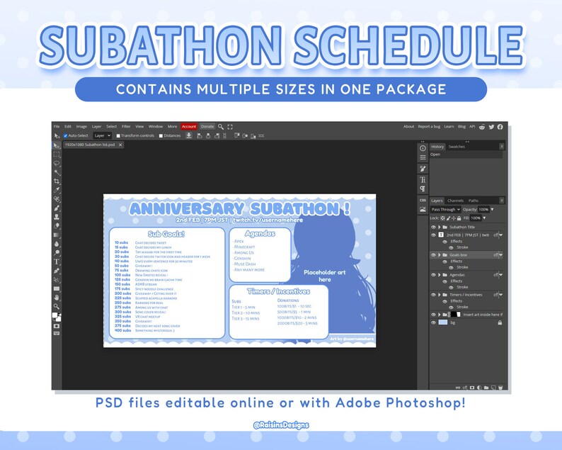 Stream Subathon Template for Twitch & Youtube Streaming / Blue Polka ...
