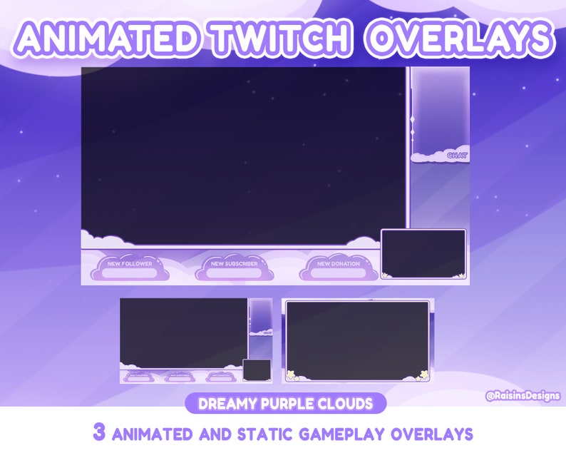 Animated Twitch Overlays / Dreamy Purple Cloud / Streamer Graphics ...