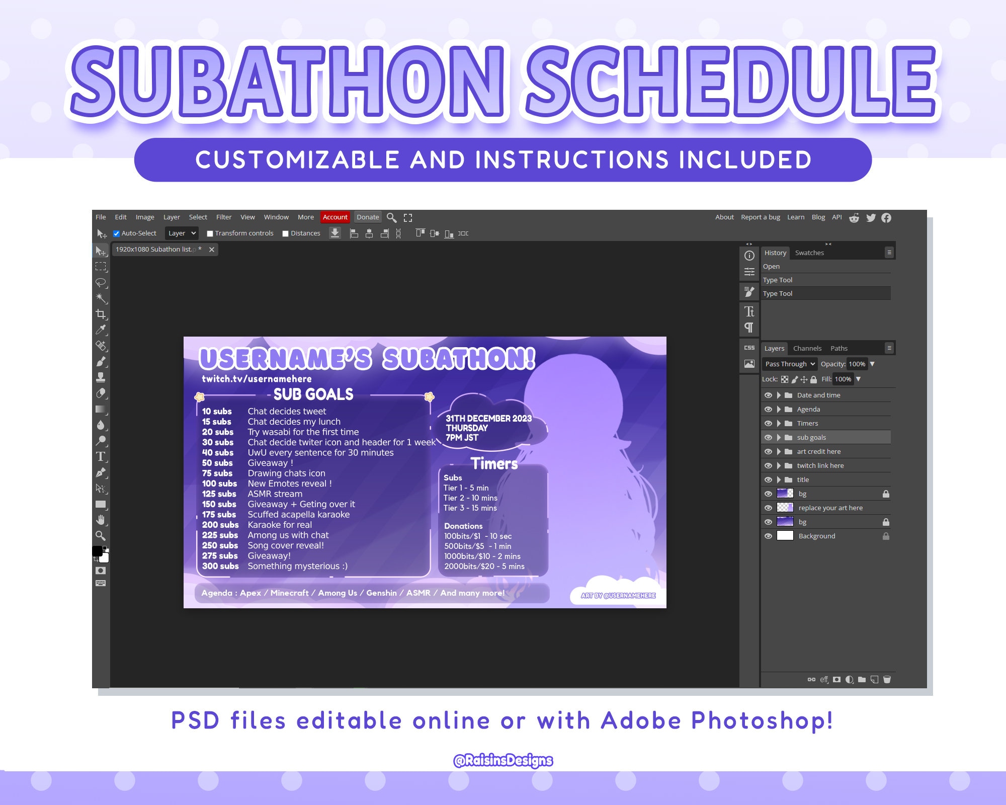 Stream Subathon Template for Twitch & Youtube Streaming / Purple Cloud ...