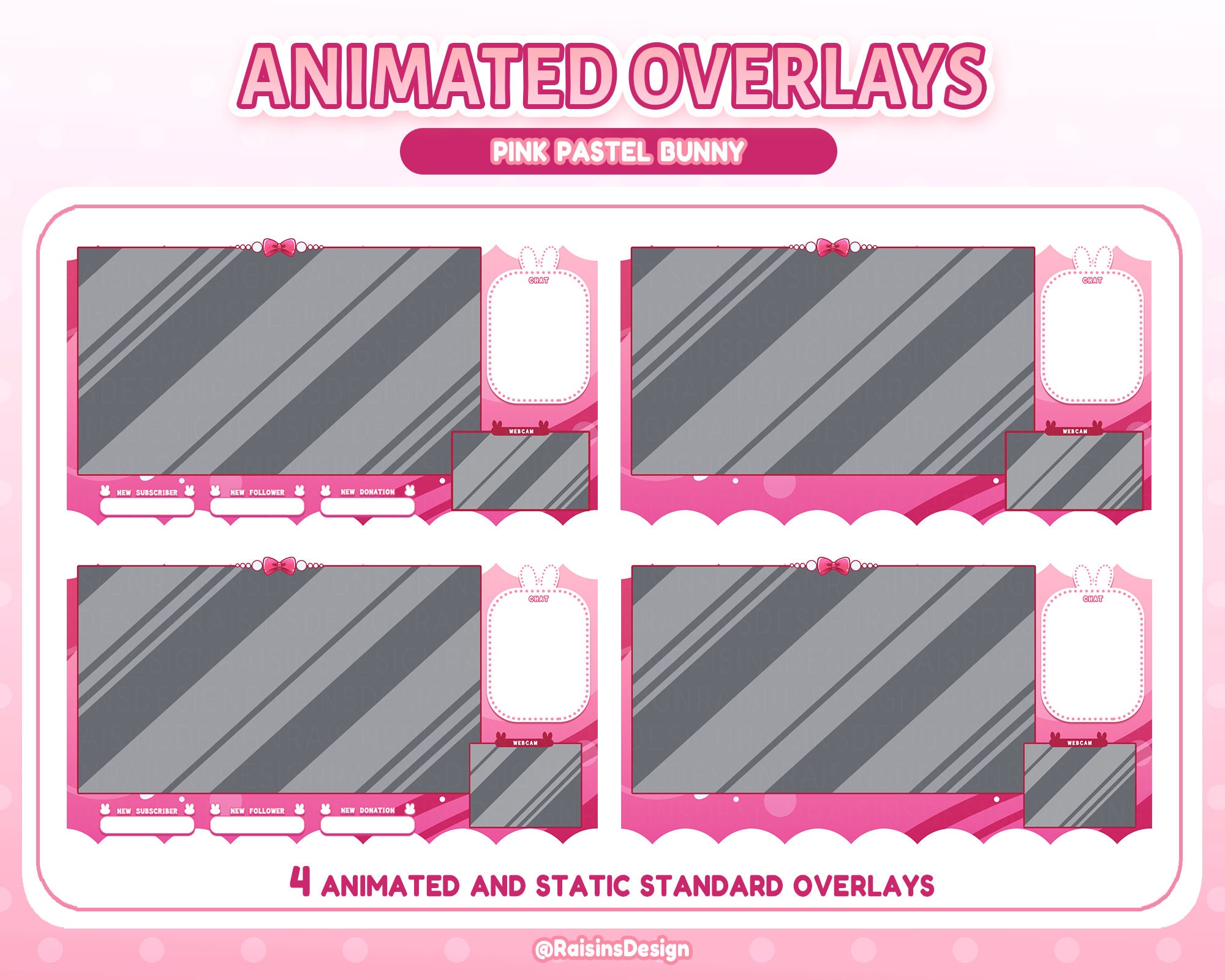 Animated Twitch Overlays / Pink Pastel Bunny / Streamer Graphics ...