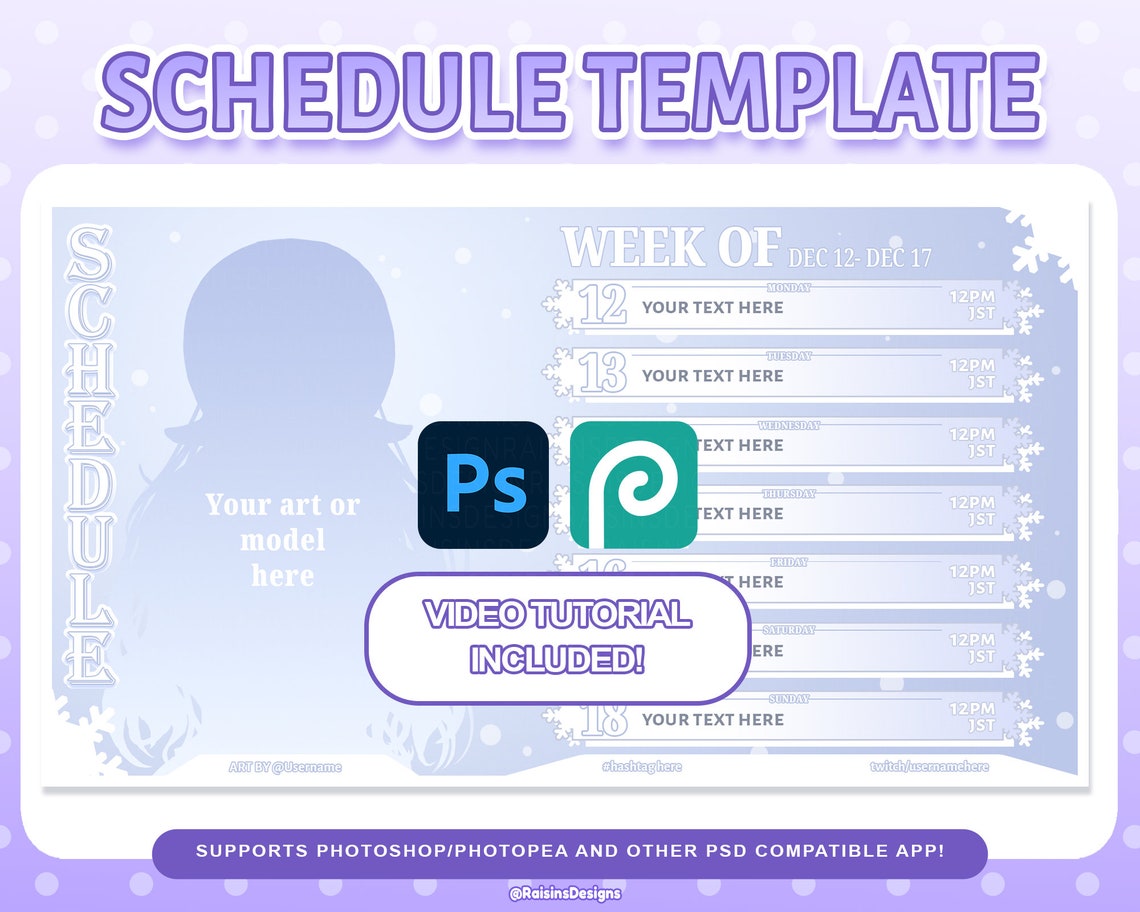 Stream Schedule Template for Twitch & Youtube Streaming / Winter Snow ...