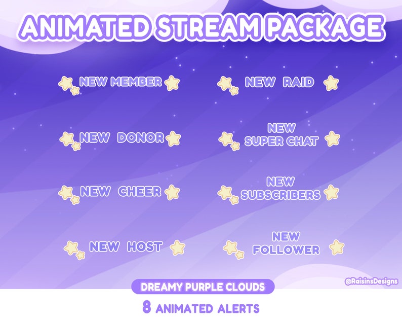 Animated Stream Overlay Package for Twitch / Dreamy Purple Cloud ...