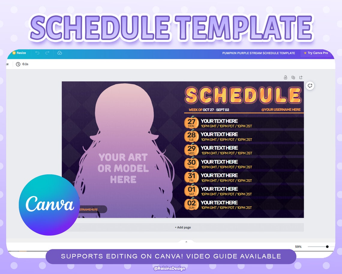 Stream Schedule Template for Twitch & Youtube Streaming / Pumpkin ...