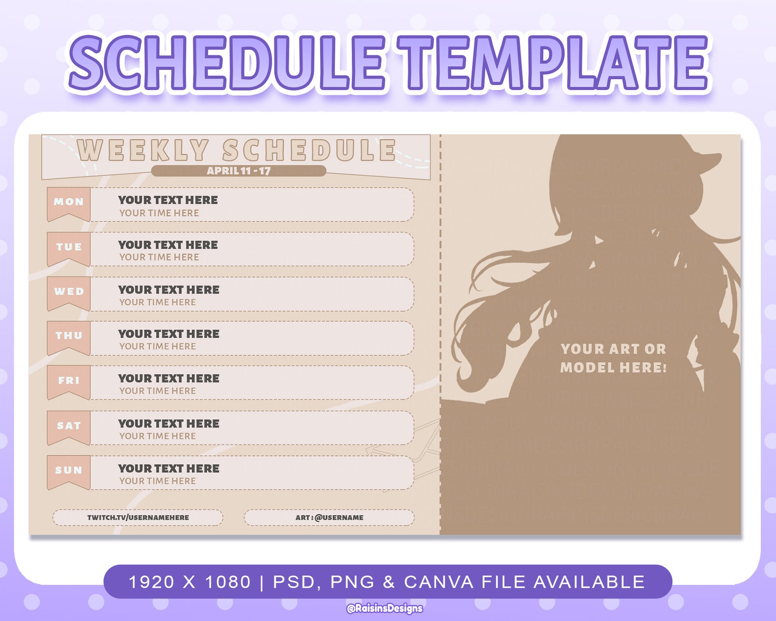Stream Schedule Template for Twitch & Youtube Streaming / Soft Beige ...