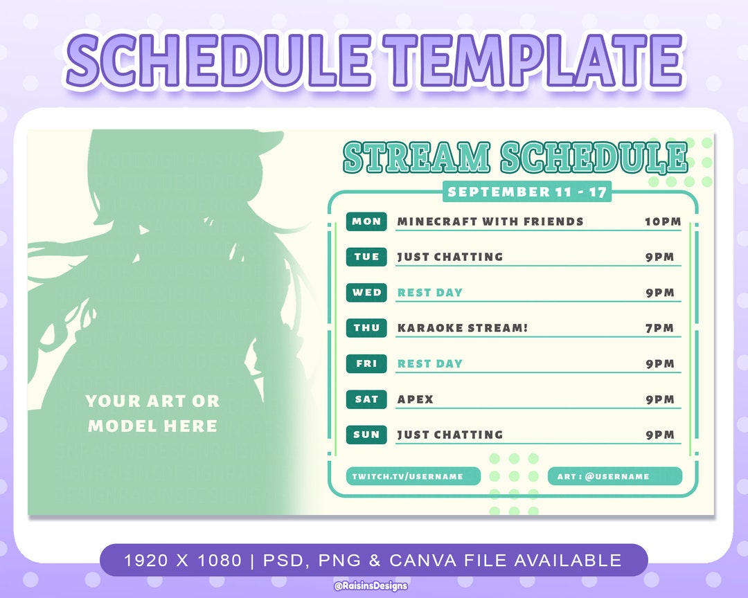 Stream Schedule Template for Twitch & Youtube Streaming / Turquoise ...