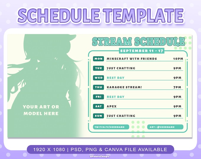 Stream Schedule Template for Twitch & Youtube Streaming / Dreamy Purple ...