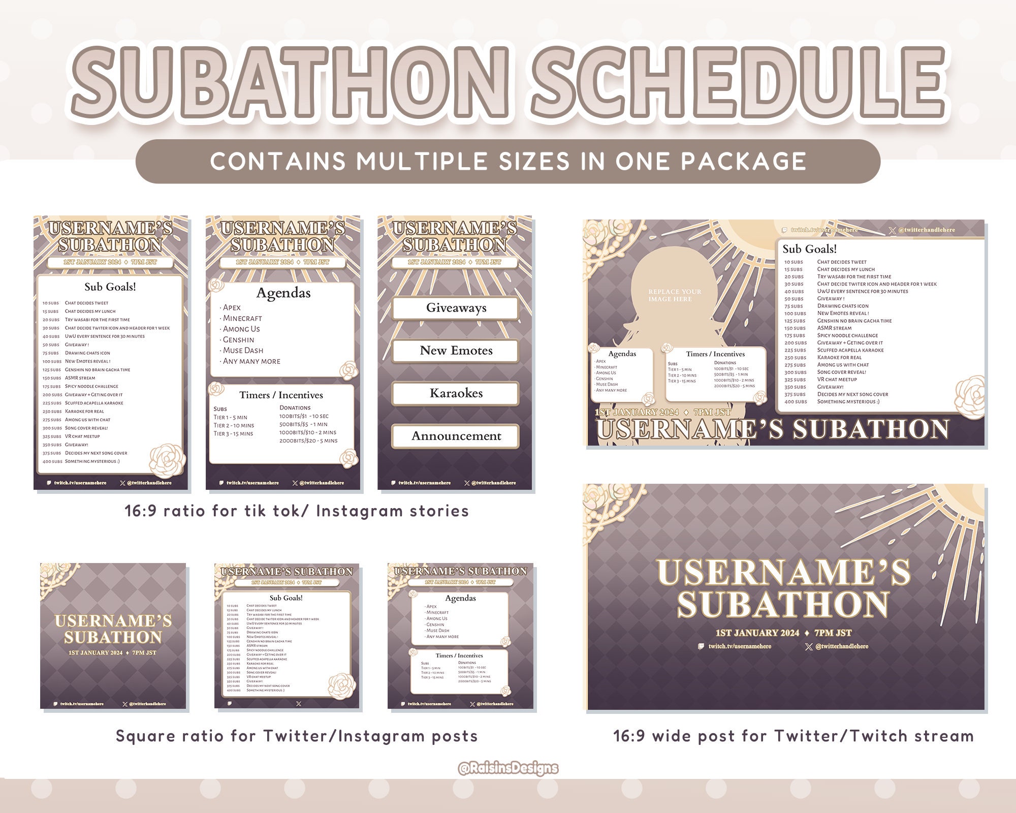 Stream Subathon Template for Twitch & Youtube Streaming /beige and Gold ...