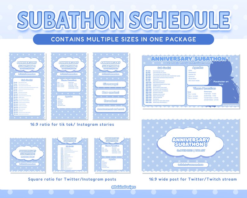 Stream Subathon Template for Twitch & Youtube Streaming / Blue Polka ...