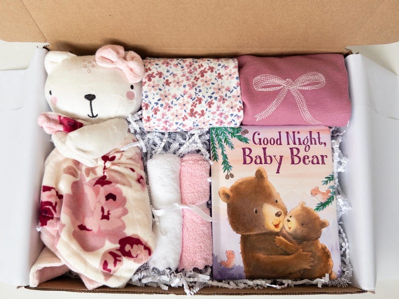 Baby Girl Gift Box: Bodysuits, Board Book & Security Blanket - Etsy