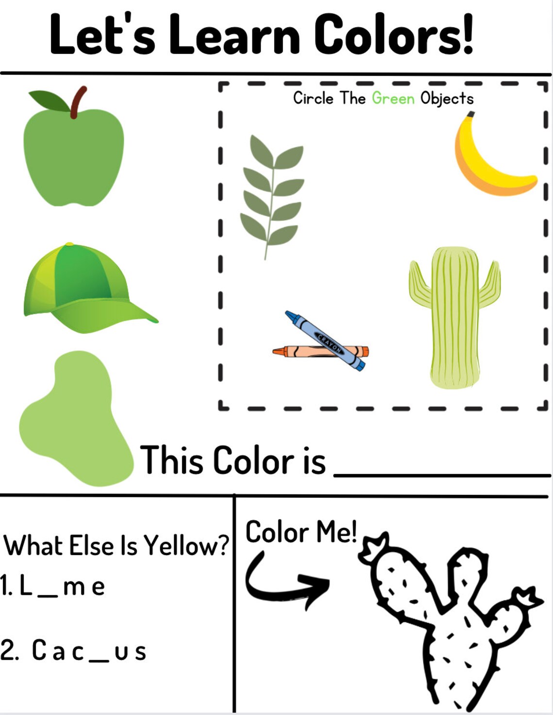 Learning the Color Green Kindergarten Elementary Homeschool Kids ...