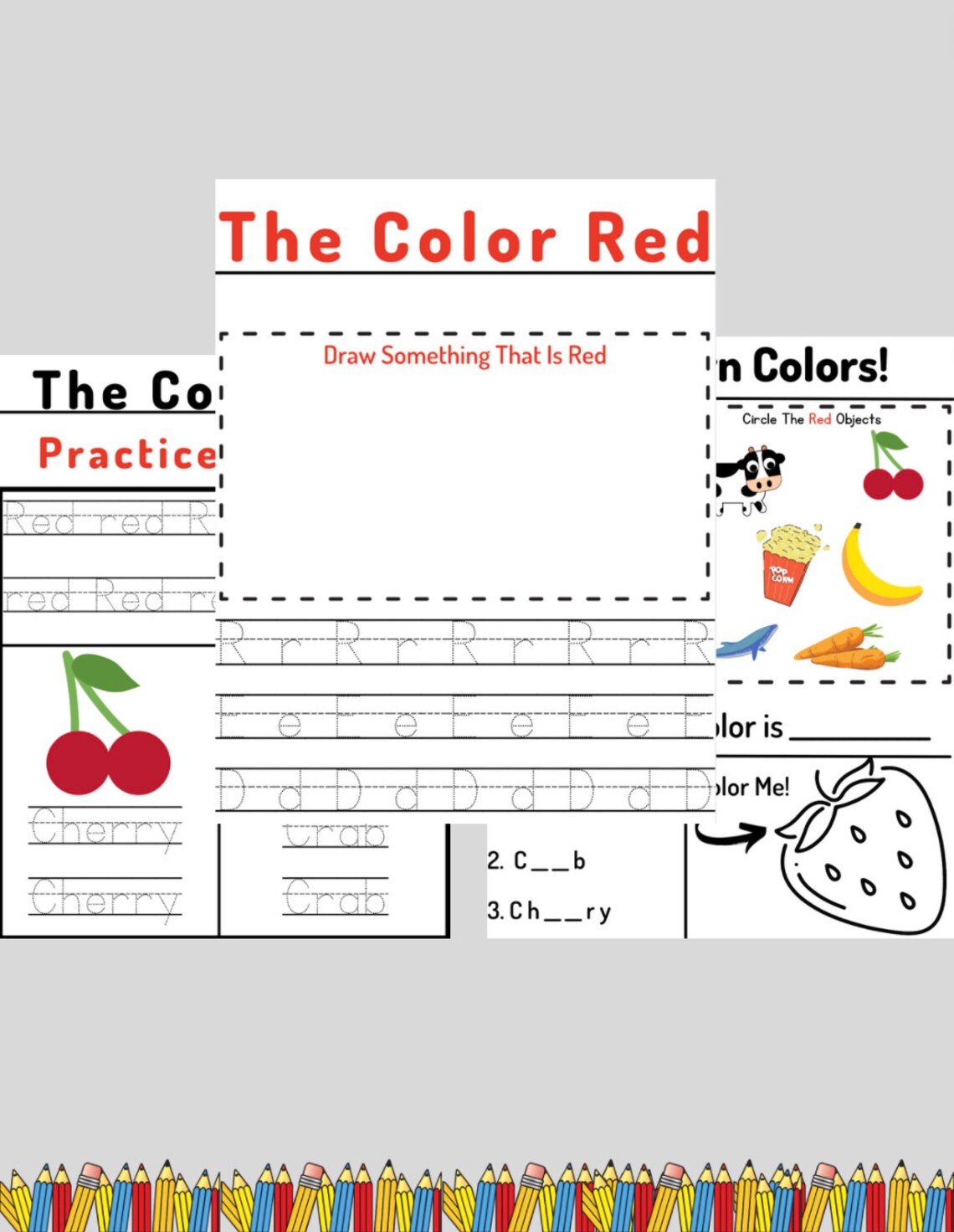 Learning the Color Red Elementary School Kids Worksheet Printable PDF 3 ...