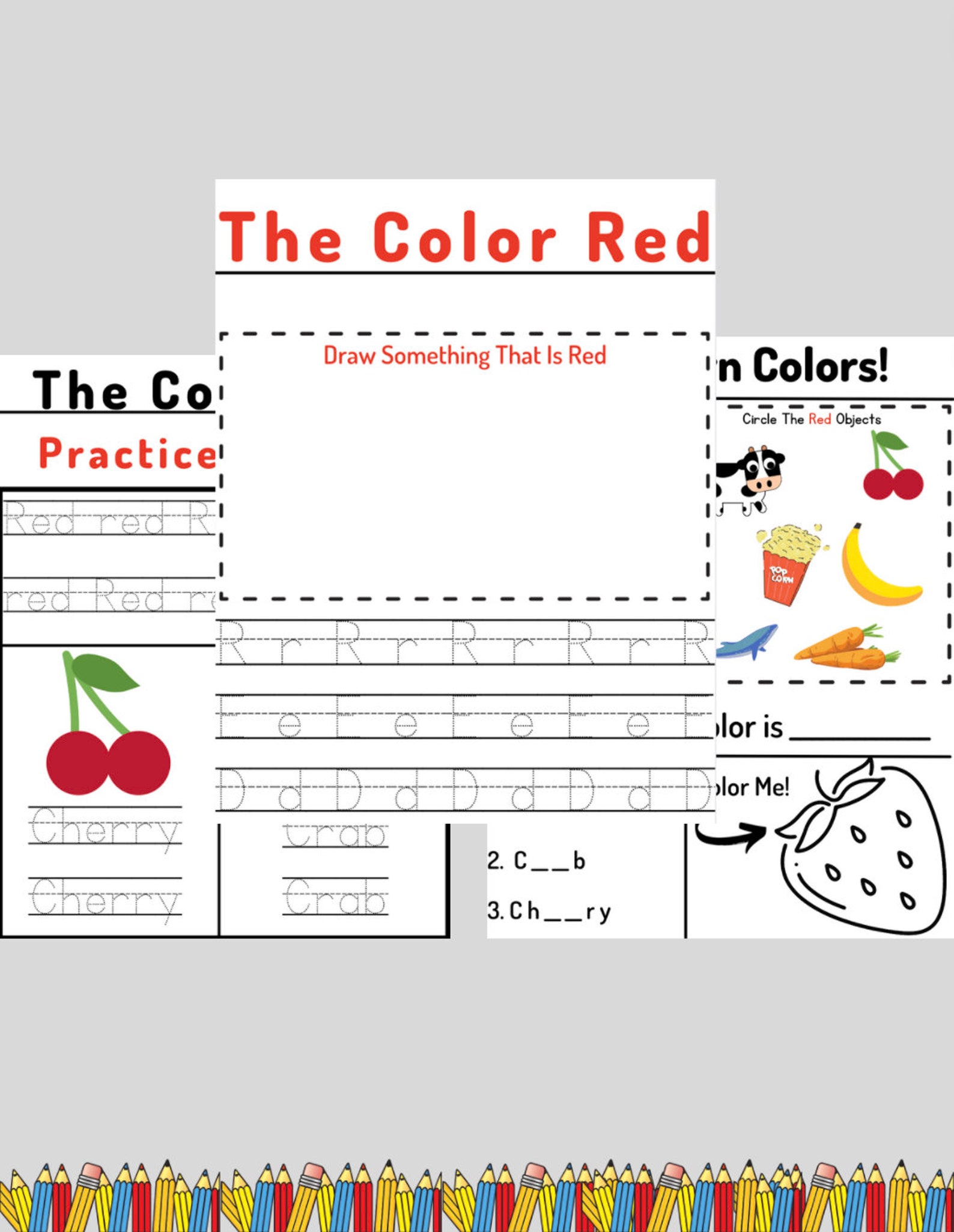Learning the Color Red Elementary School Kids Worksheet Printable PDF 3 ...