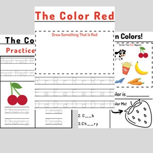 Learning the Color Red Elementary School Kids Worksheet Printable PDF 3 ...