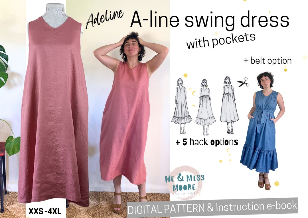ADELINE A-line Pocket Sewing Pattern With Belt and Upcycle & 4 Hack ...
