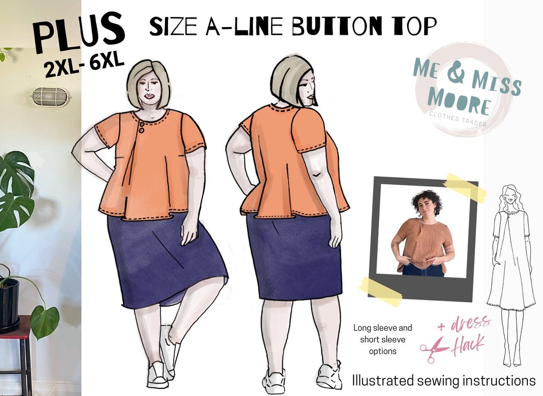 PLUS Size A-line Pleat Button Top With Short & Long Sleeve Options and ...