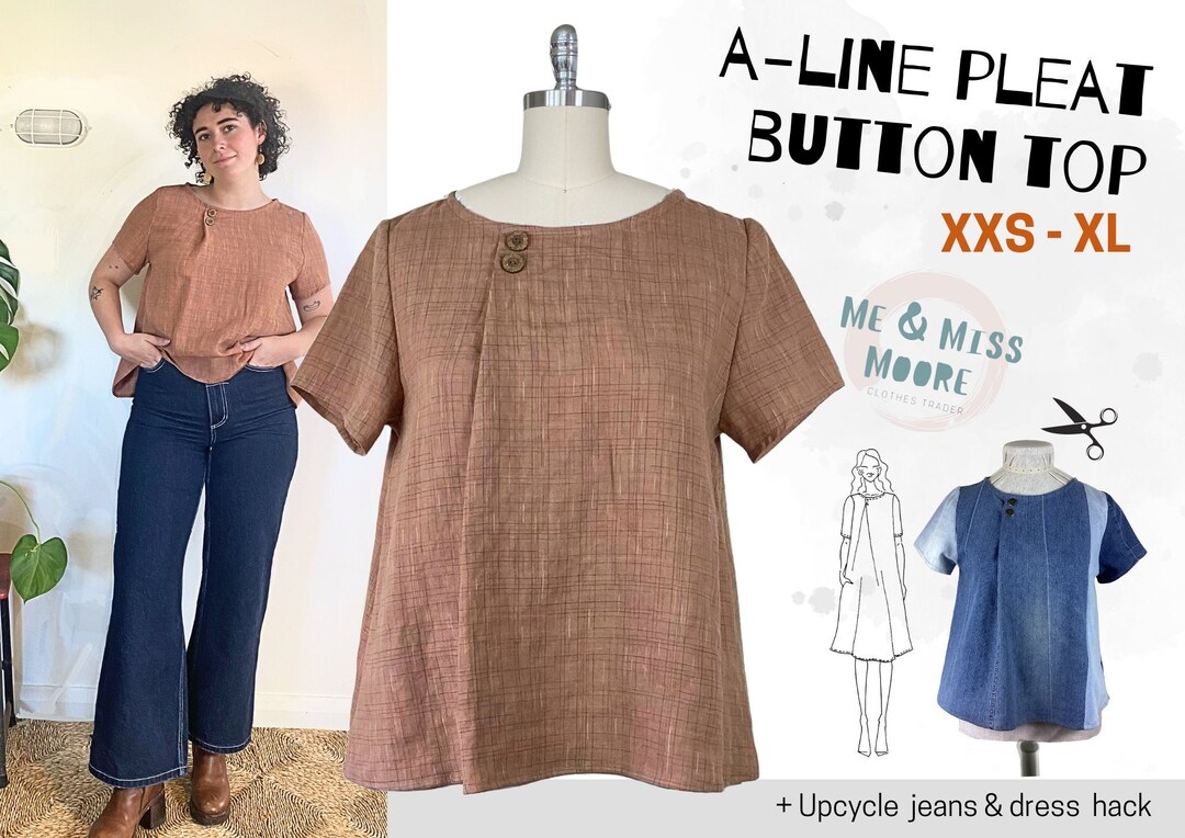 A-LINE BUTTON PLEAT Top, Cap & Long Sleeve Options and Dress Hack, Pdf ...