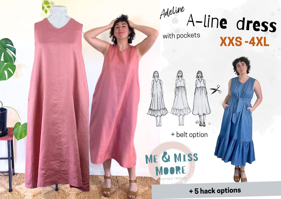 ADELINE A-line Pocket Sewing Pattern With Belt and Upcycle & 4 Hack ...