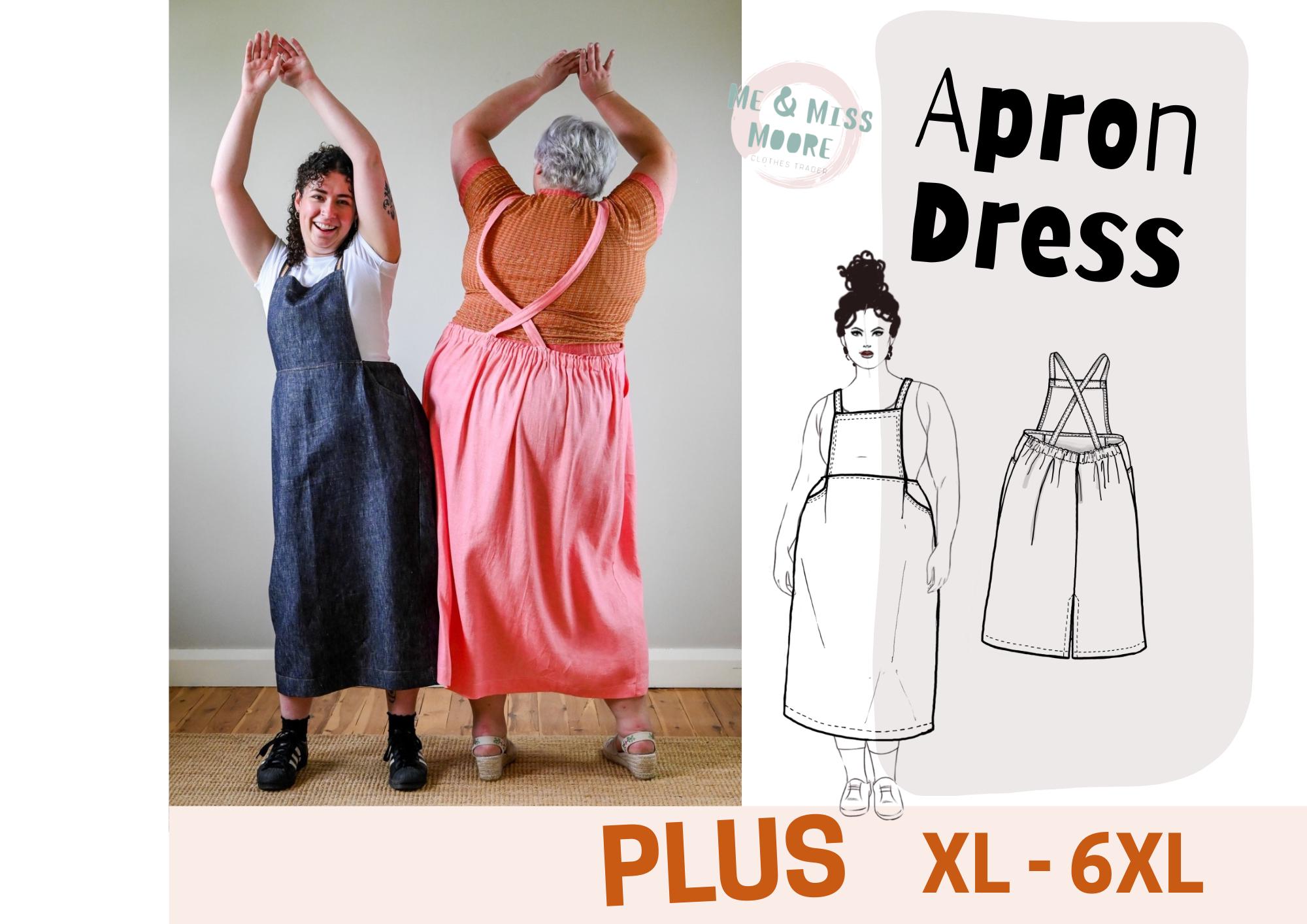 PLUS Apron Dress PDF Sewing Pattern XL-6XL Pull on Semi-fitted, Elastic ...