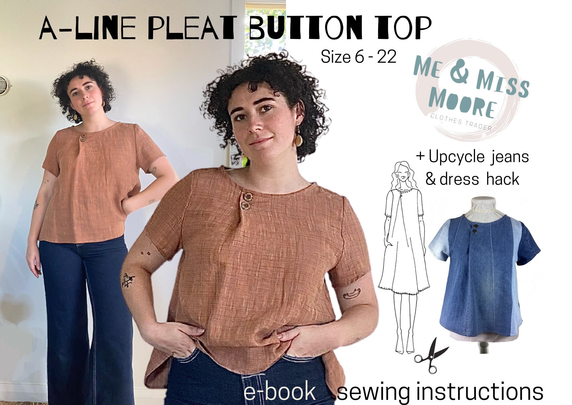 A-LINE BUTTON PLEAT Top Cap & Long Sleeve Options and Dress - Etsy ...
