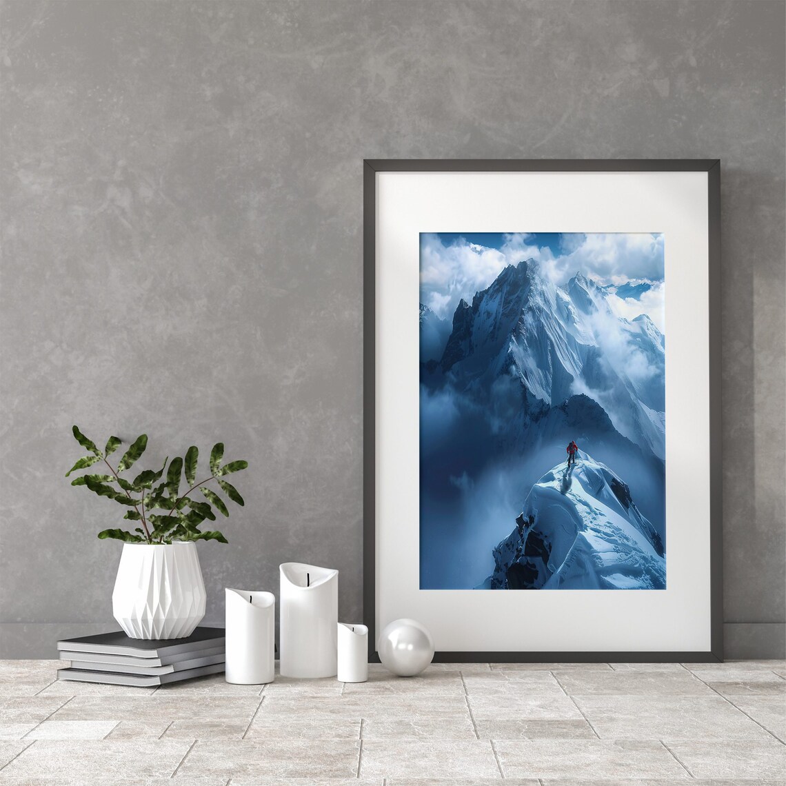 Snow Mountain Climber Poster Wall Art, Blue Sunrise Nature Adventure ...