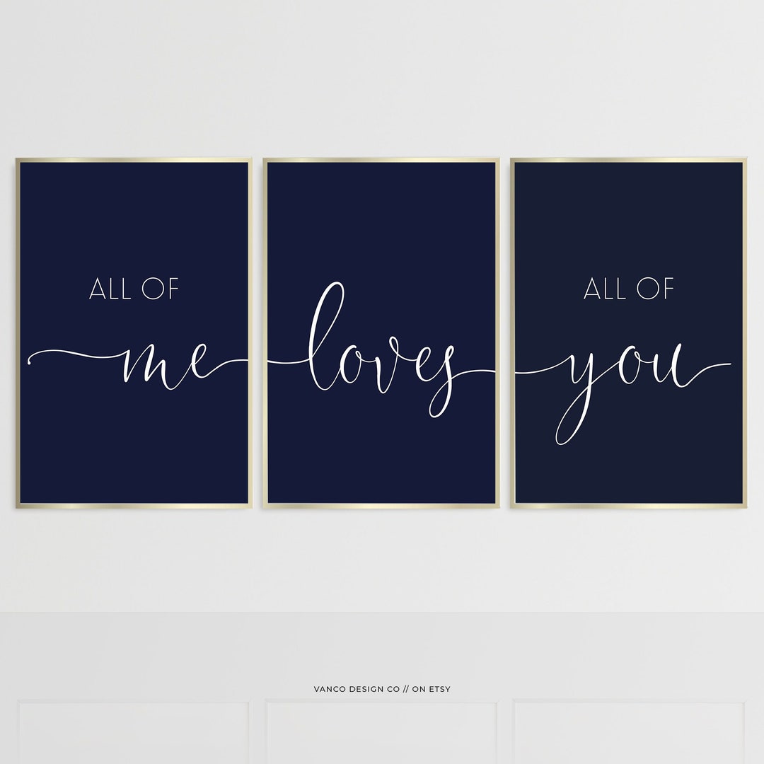 Navy Blue 3 Piece Wall Art, Song Lyrics Print Above Bed Decor, Lyric ...