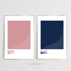 Blush Pink & Navy Blue Set of 2 Wall Art, Color Block Bedroom Living ...