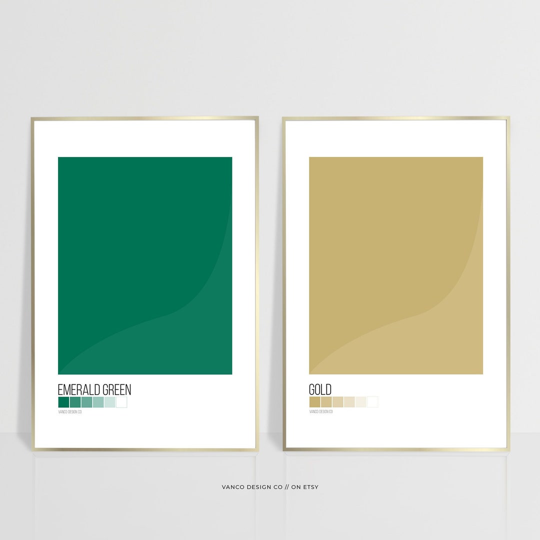 Emerald Green & Gold Set of 2 Wall Art, Color Block Bedroom Living Room ...