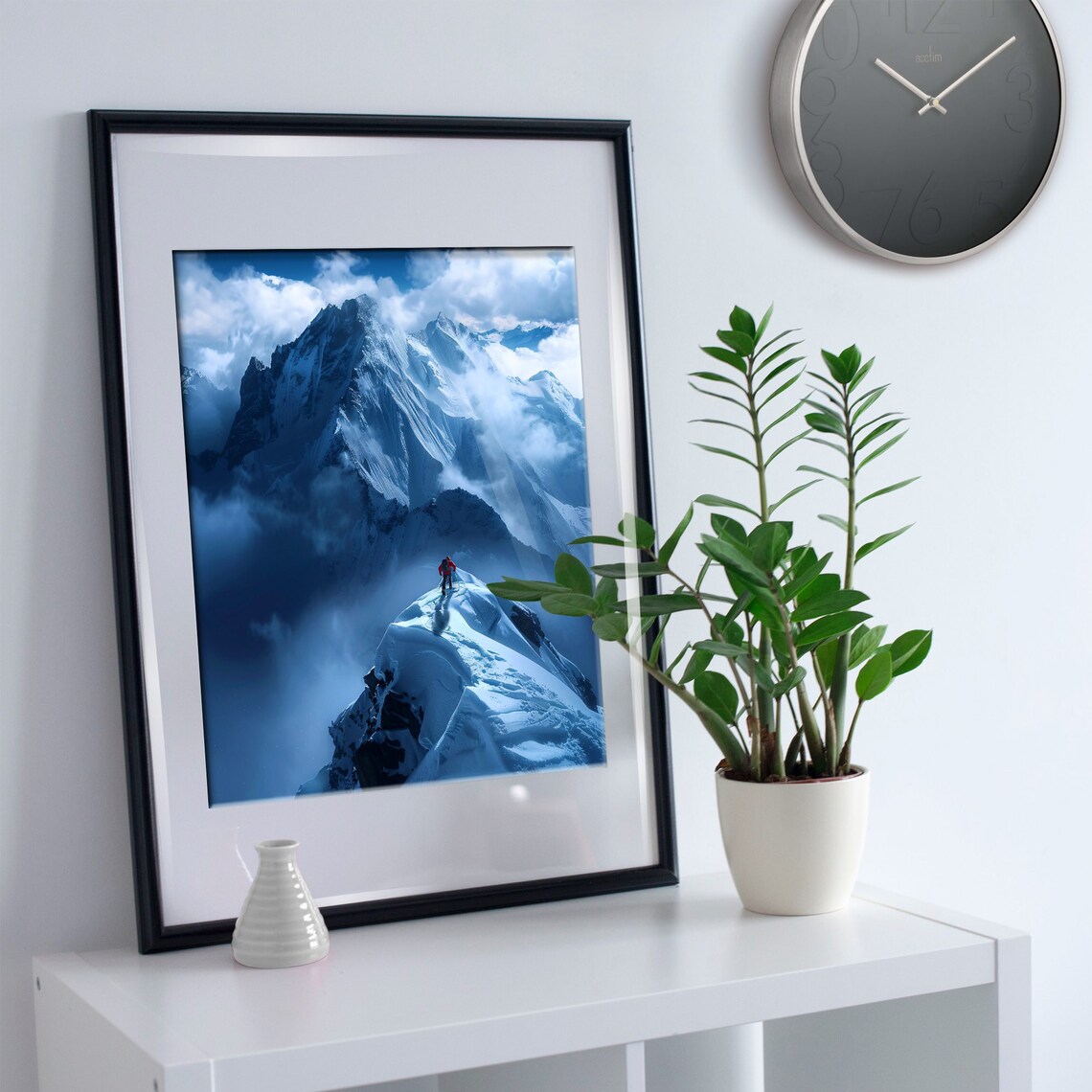 Snow Mountain Climber Poster Wall Art, Blue Sunrise Nature Adventure ...