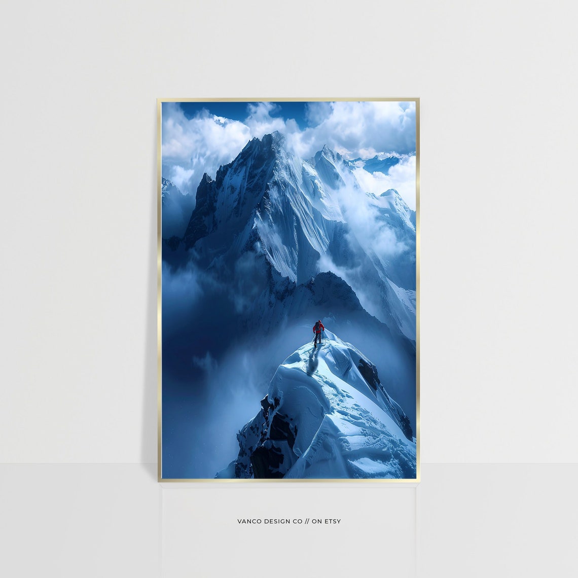 Snow Mountain Climber Poster Wall Art, Blue Sunrise Nature Adventure ...