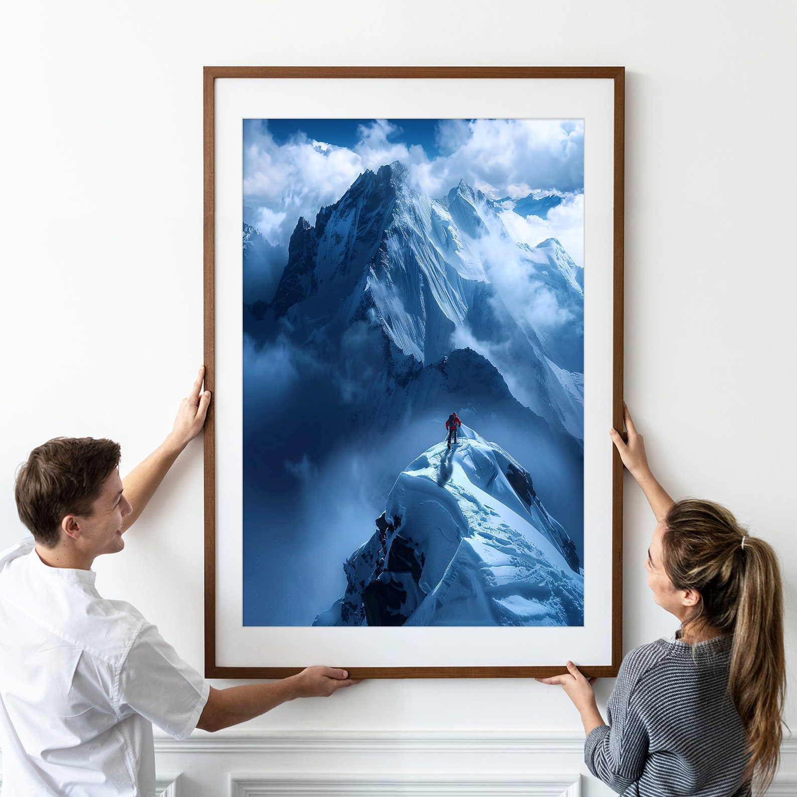 Snow Mountain Climber Poster Wall Art, Blue Sunrise Nature Adventure ...