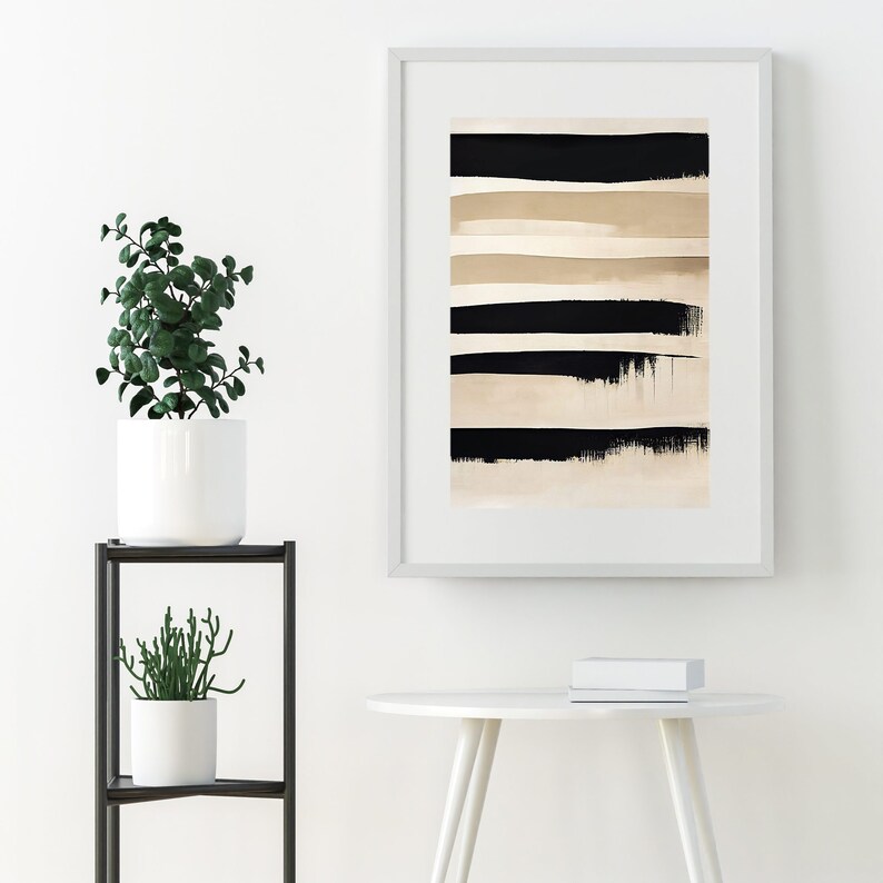 Modern Neutral Abstract Art Japandi Wall Decor Printable, Beige Black ...