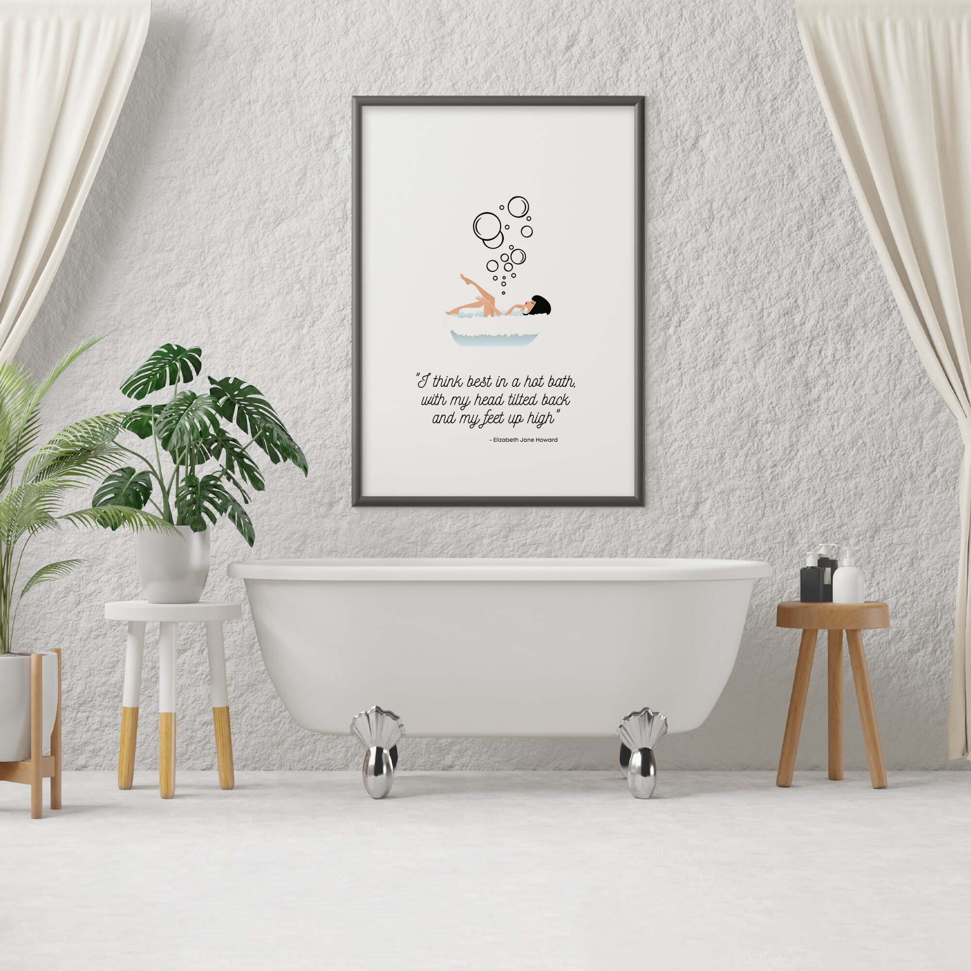 Retro Bubble Bath Print, Mid Century Modern Bathroom Art (digital ...