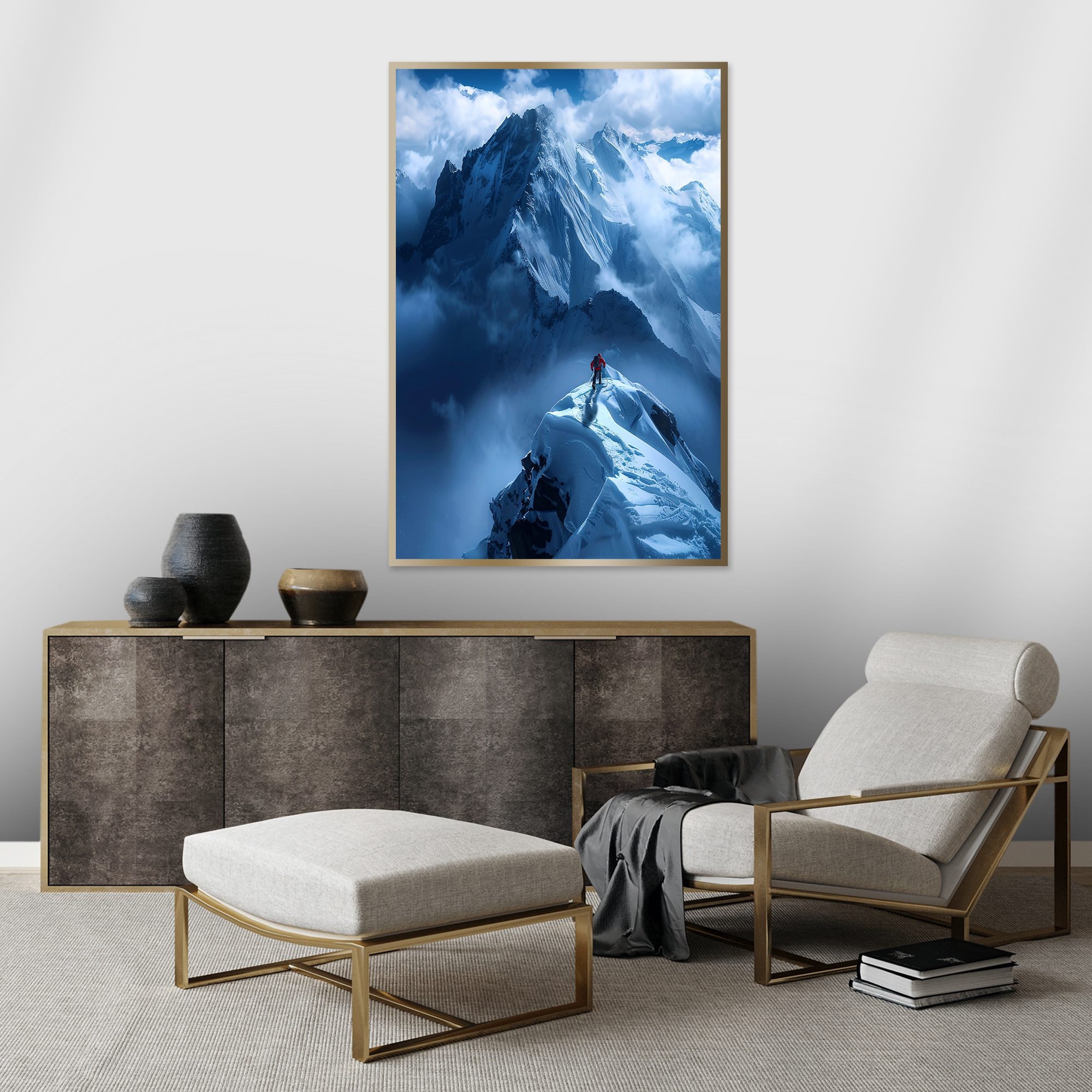 Snow Mountain Climber Poster Wall Art, Blue Sunrise Nature Adventure ...