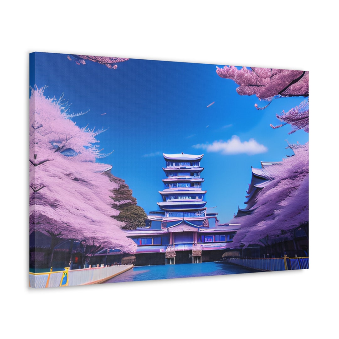 Zen-inspired Cherry Blossom Dojo Art: Blue Sky Canvas Painting - Etsy