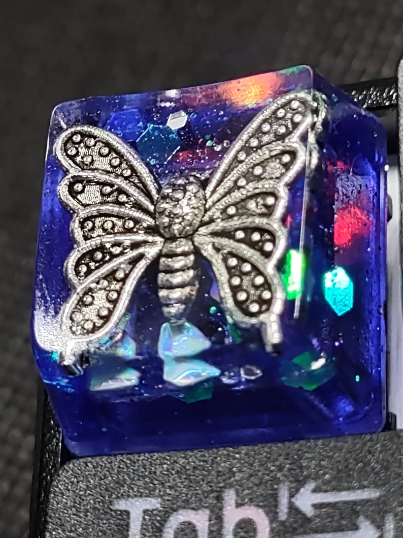 Butterfly Keycap Blue Purple Glitter Silver Metal Insect Bug - Etsy