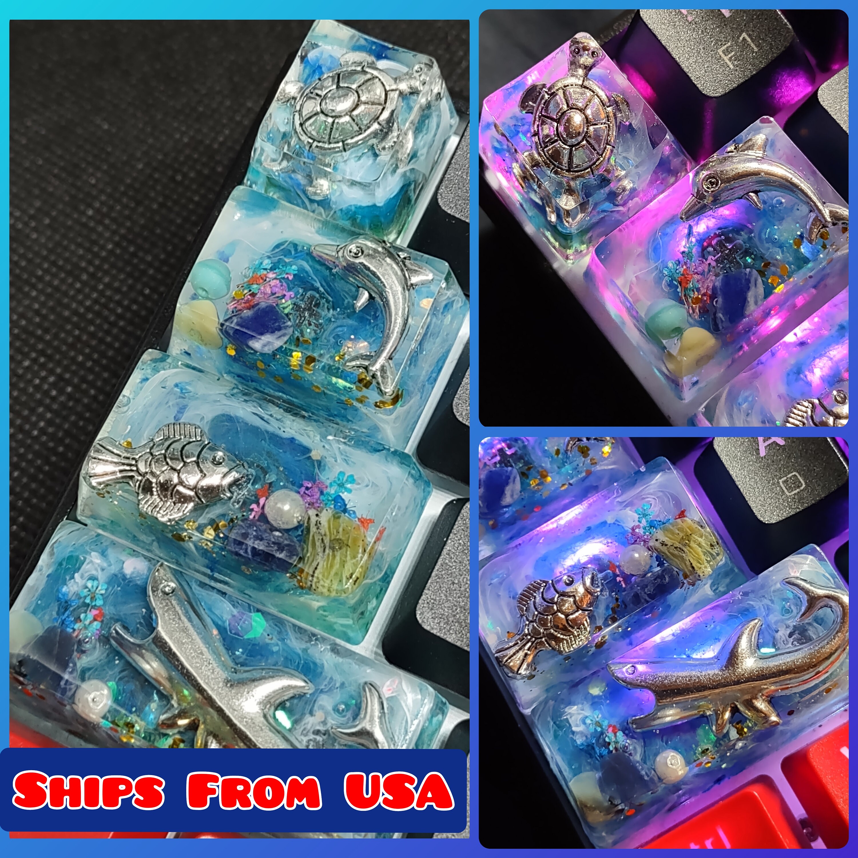 Blue Ocean 4 Keycap Set Metal Dolphin Sea Turtle Resin Esc - Etsy