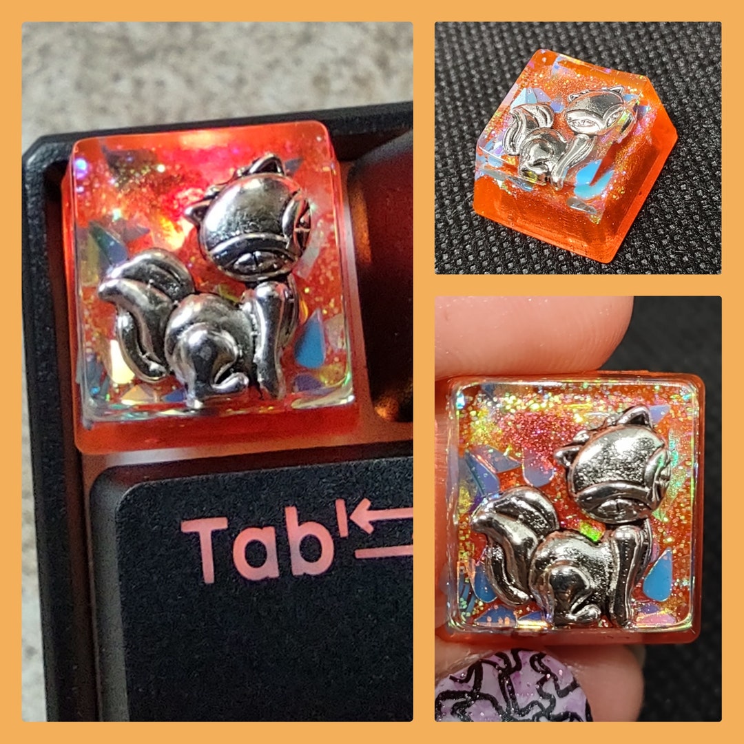 Fox Keycap Orange Chameleon Glitter Holographic Cute Metal Animal ...