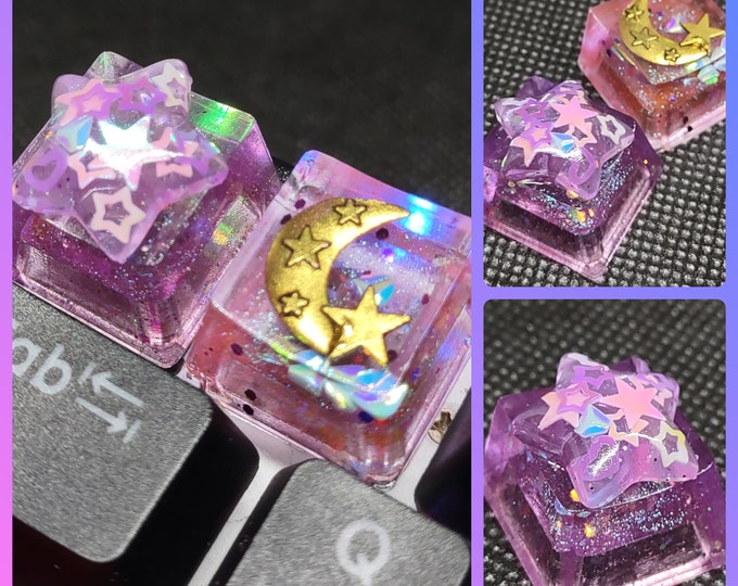 3D Purple Star Moon 2 Keycap Set Pink Galaxy Space Glitter Gold ...