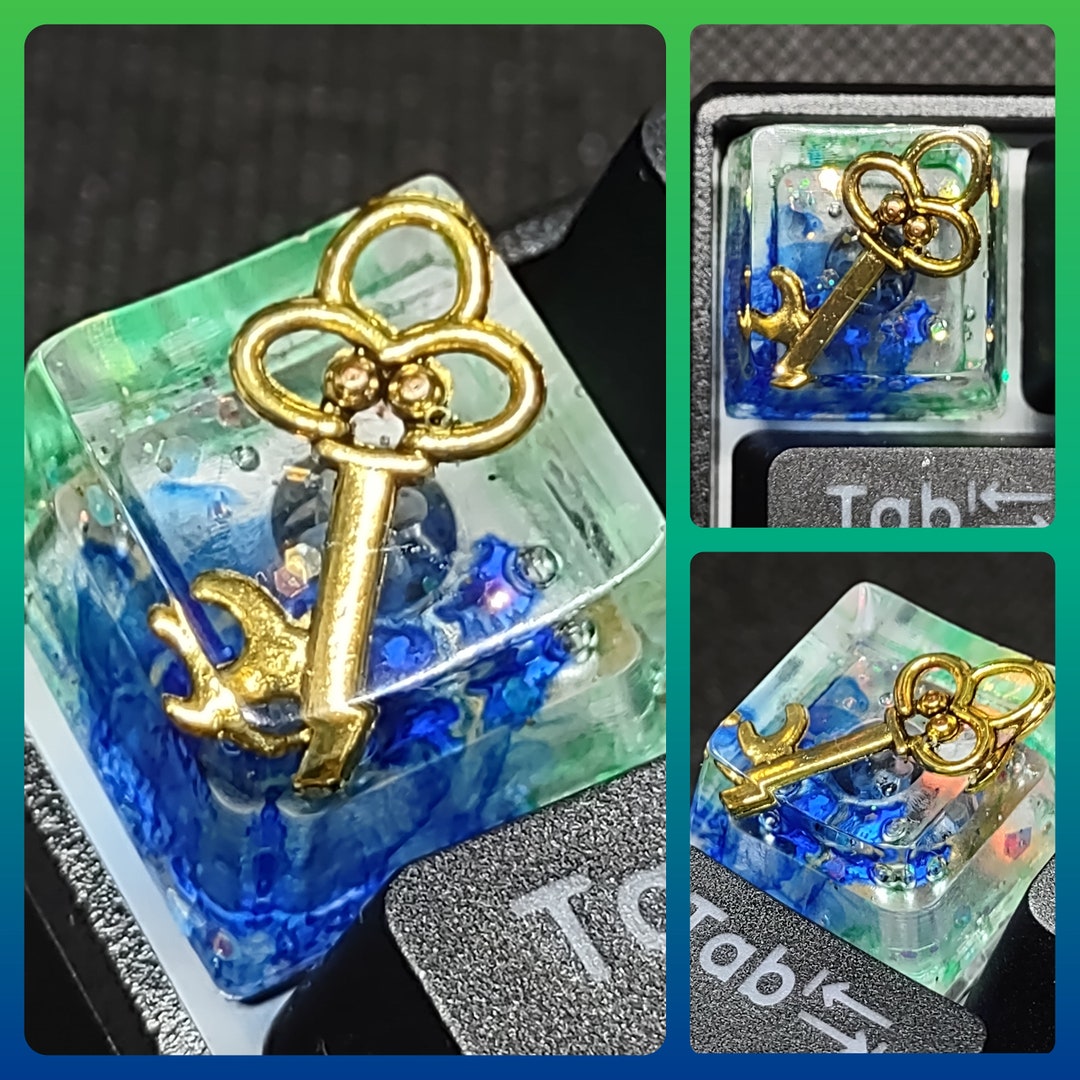 Key Keycap Green Blue Gold Metal Golden Accent Cap Holographic Glitter ...
