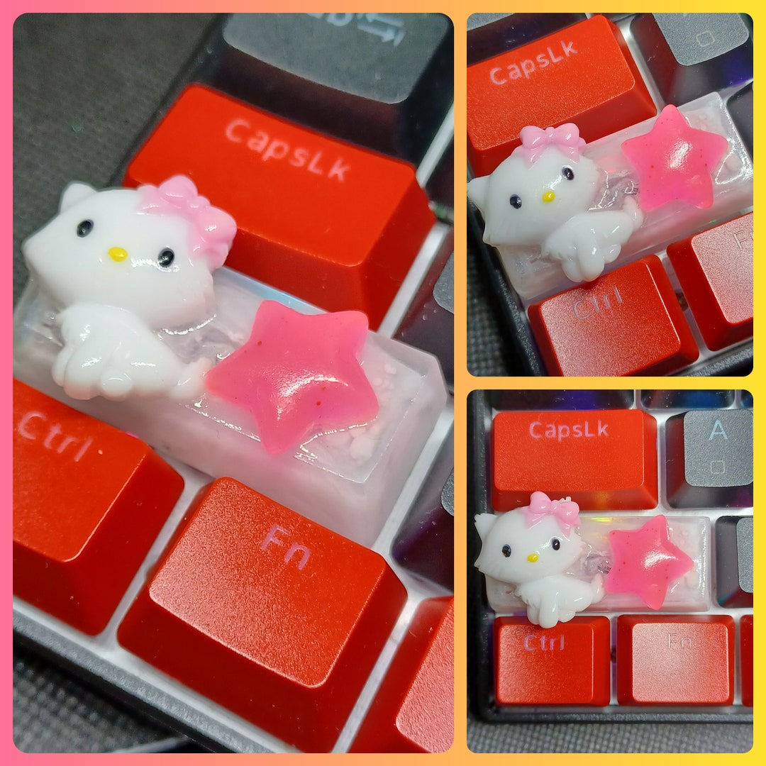 Kitty White 3D Enter Keycap Pink Star Hello Kittie Kitten Resin OEM ...