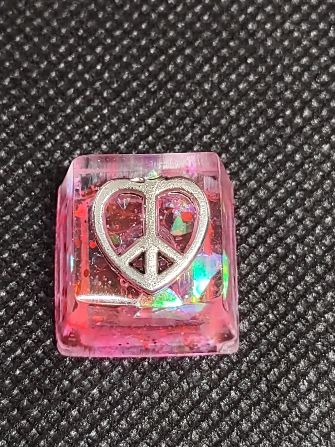 Pink Peace Sign Keycap Holographic Glitter Silver Heart - Etsy