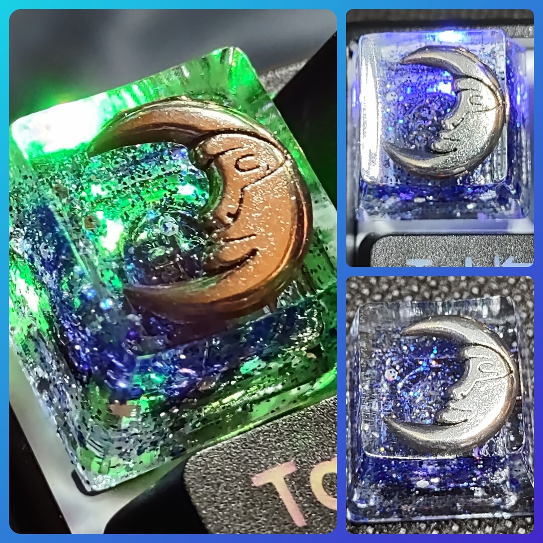 Blue Moon Keycap Night Star Sky Celestial Glitter Silver Metal Clear ...